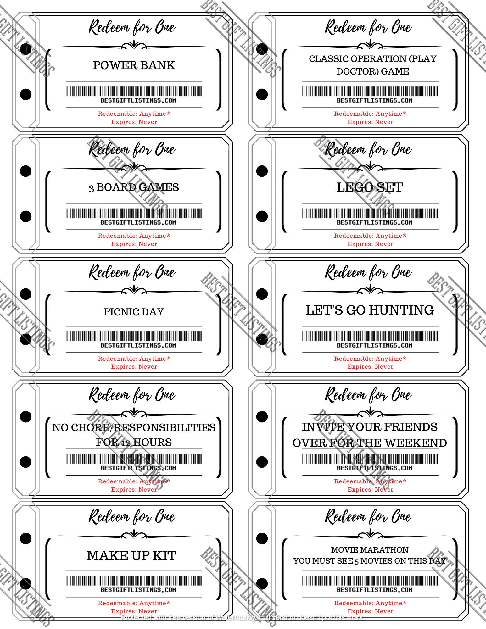 Printable Coupon Book for Kids, Instant Download Printable PDF With ...