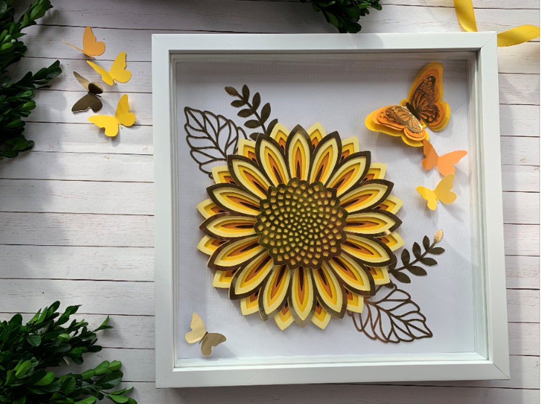 Sunflower Shadow Box- Sunflower- Personalized Frame- Wall Art- Shadow Box- Paper Flower - Etsy