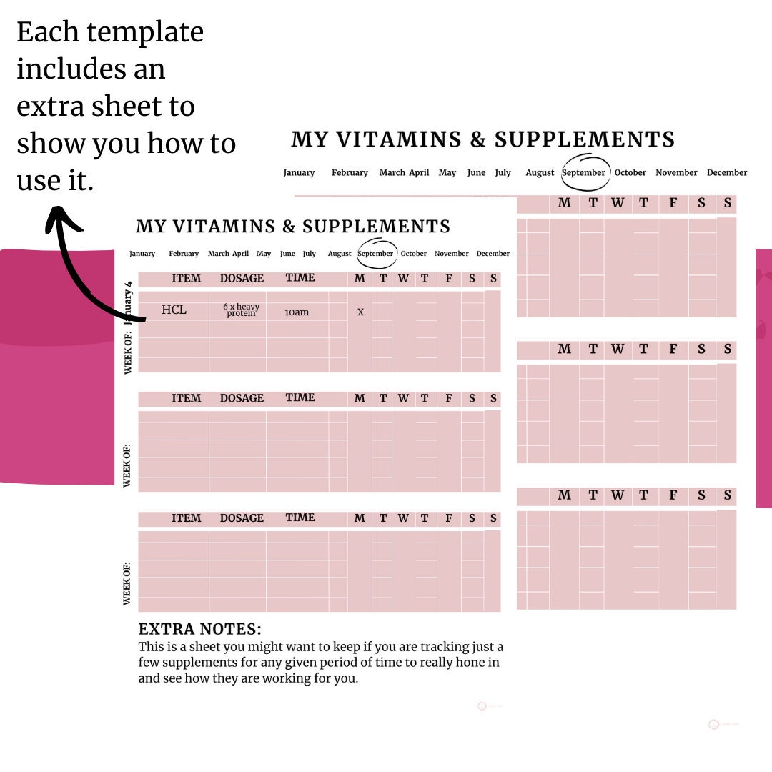 Monthly Supplement + Medication Tracker Printable | Various Templates ...