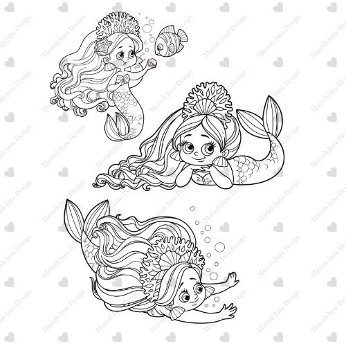 Mermaid Birthday Party Coloring - Kids Coloring Pages | 20 Page PDF ...