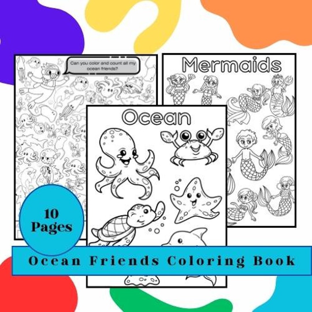 Ocean Coloring | Little Mermaid Coloring Activity Book | 10 Page ...