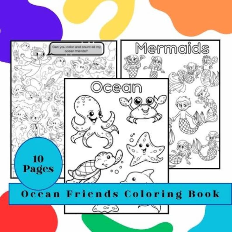 Ocean Coloring | Little Mermaid Coloring Activity Book | 10 Page ...