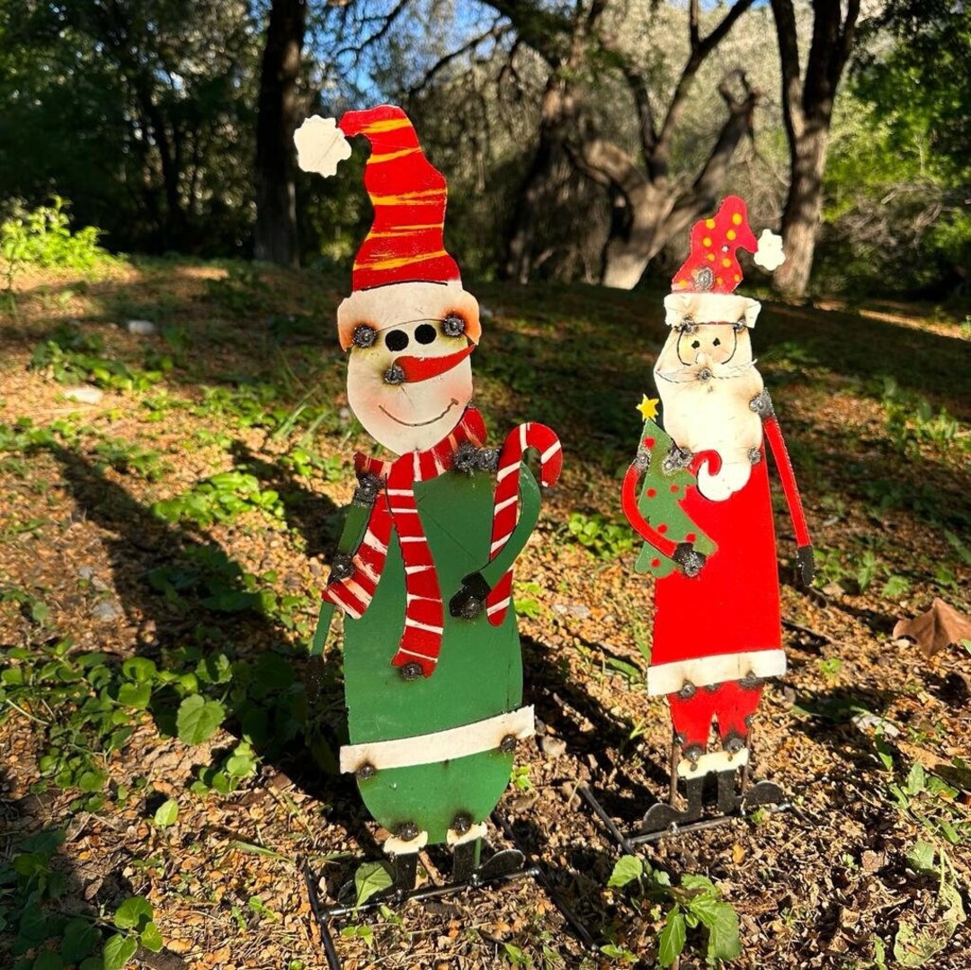 Handmade Metal Santa and Frosty Bundle Garden Decor - Etsy