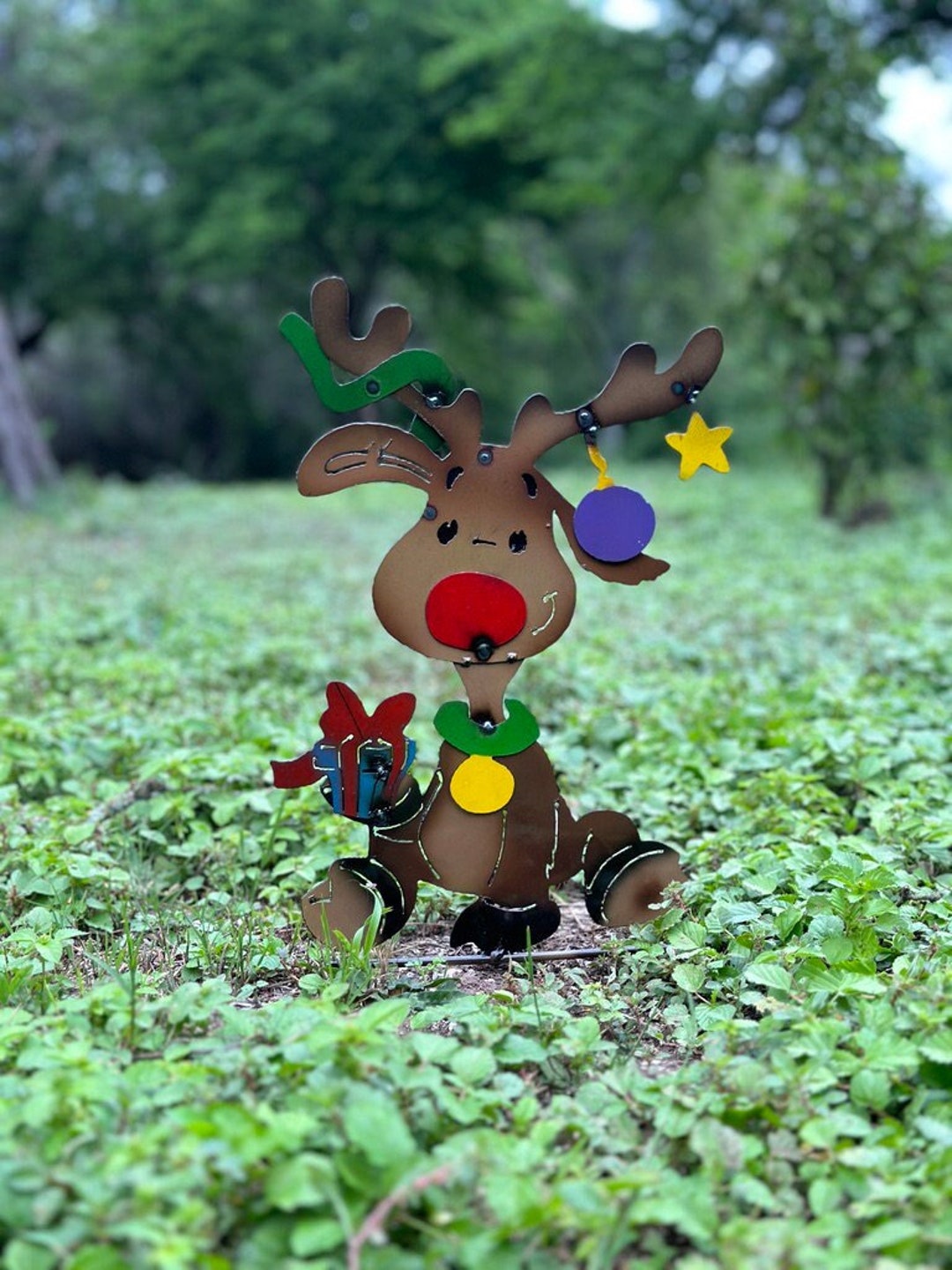 Handmade Metal Rudolph the Red Nosed Reindeer Metal Yard Decor - Etsy