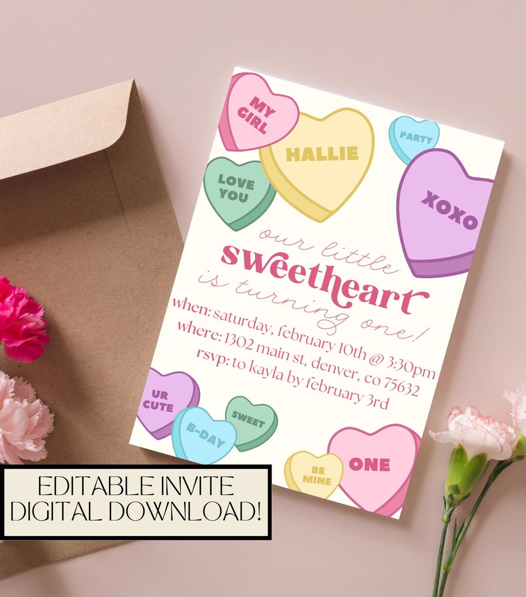 Our Little Sweetheart Digital Download Birthday Party Invitation ...