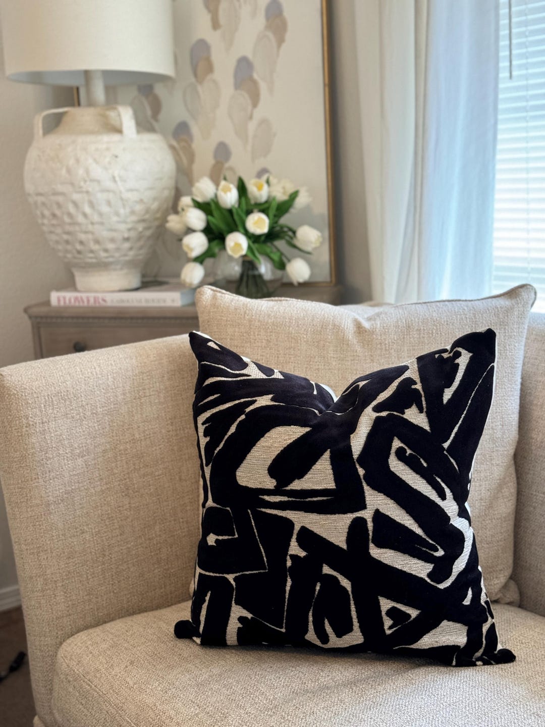 Black Modern Abstract Pillow Cover - Etsy