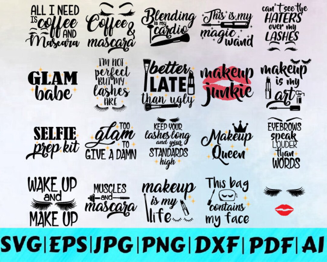 Makeup Bundle Svg / Mascara Svg / Lipstick Svg / Eyelashes Svg ...