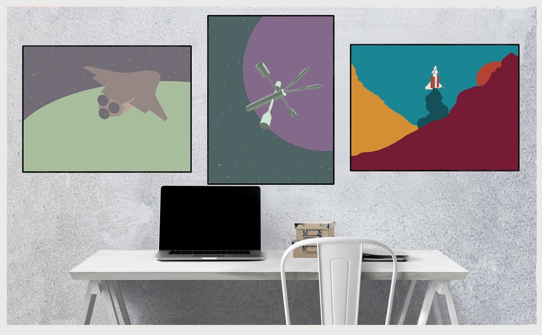 Set of 3, Minimalist Posters, Space Poster, Space Shuttle Art Print ...