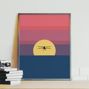 Biplane Sunset Poster, Airplane Poster, Aviation, Minimalist Poster ...