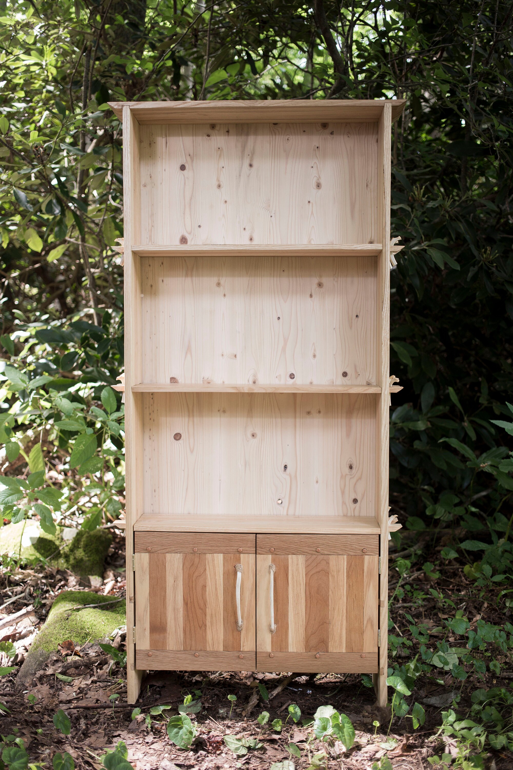 Oak & Pine Bookcase W/ Deer Bone Tenon Tusks and Handles | Etsy