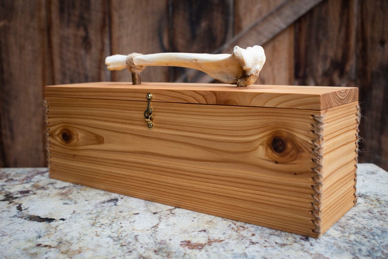 Western Red Cedar Wood Ceremony Feather Box W/ Deer Bone Handle ...