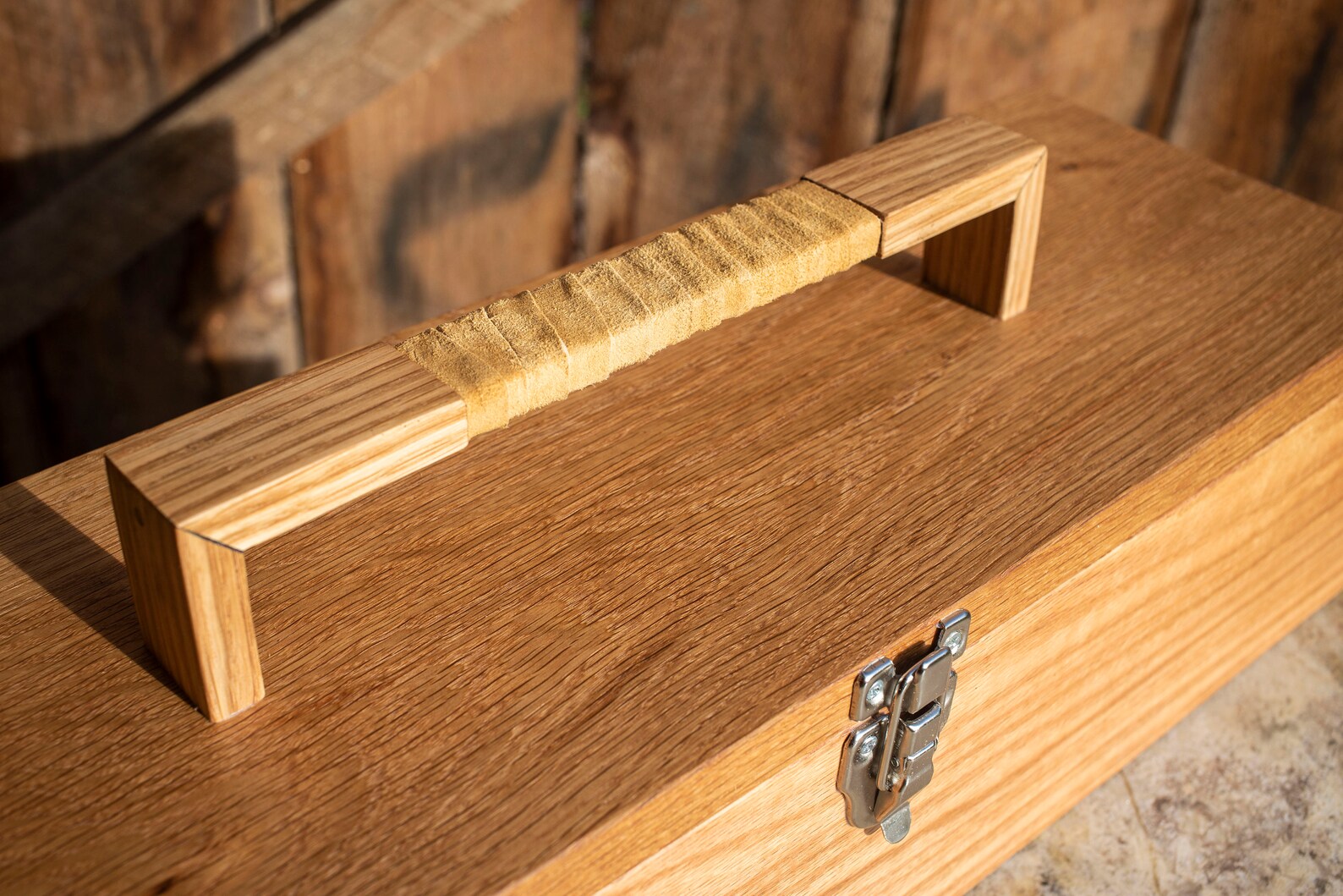 White Oak Ceremony Feather Box W/ Smoked Leather Wrapped Handle & White ...