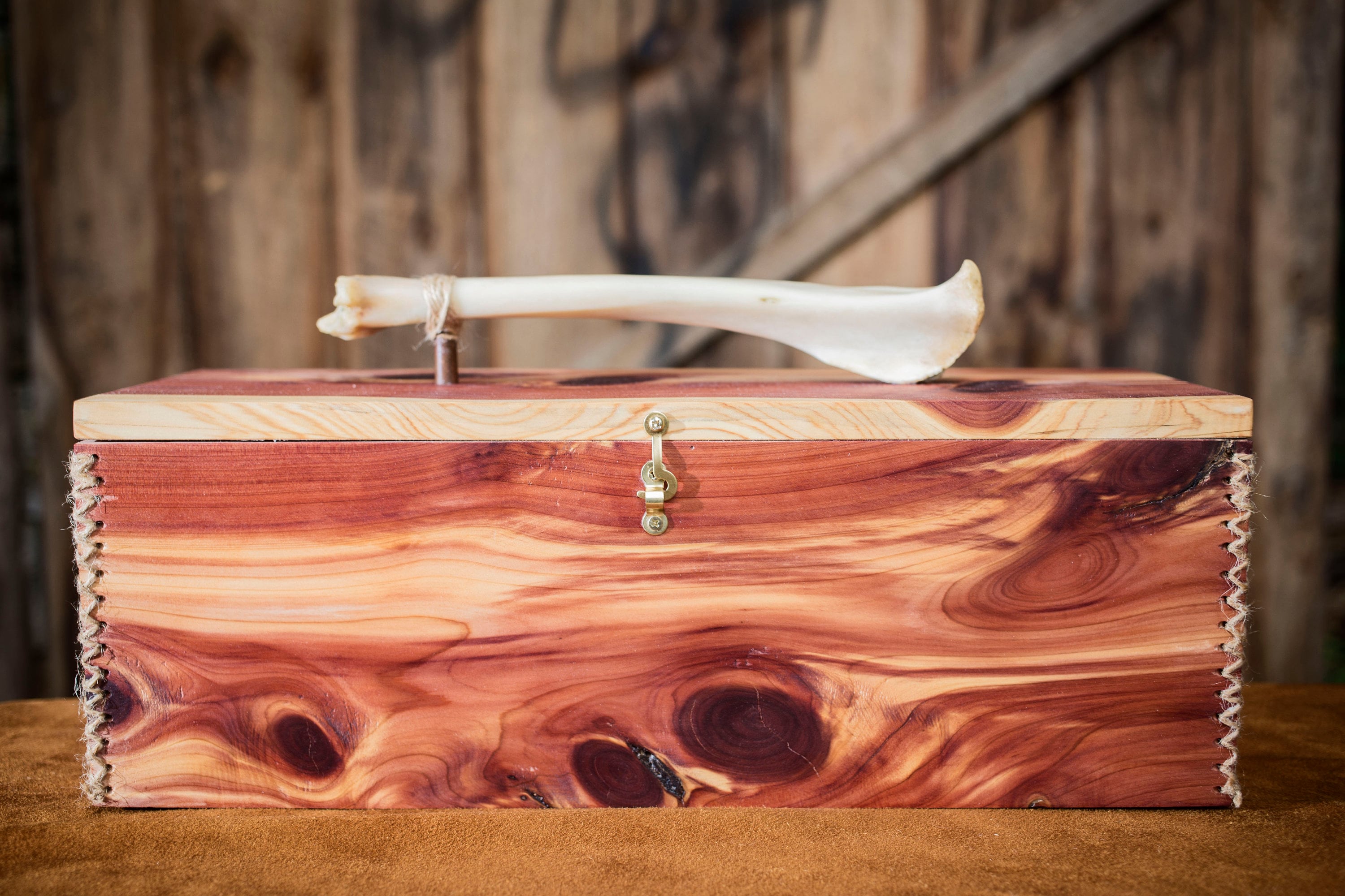 Eastern Red Cedar Wood Ceremony Feather Box W/ Deer Bone Handle ...