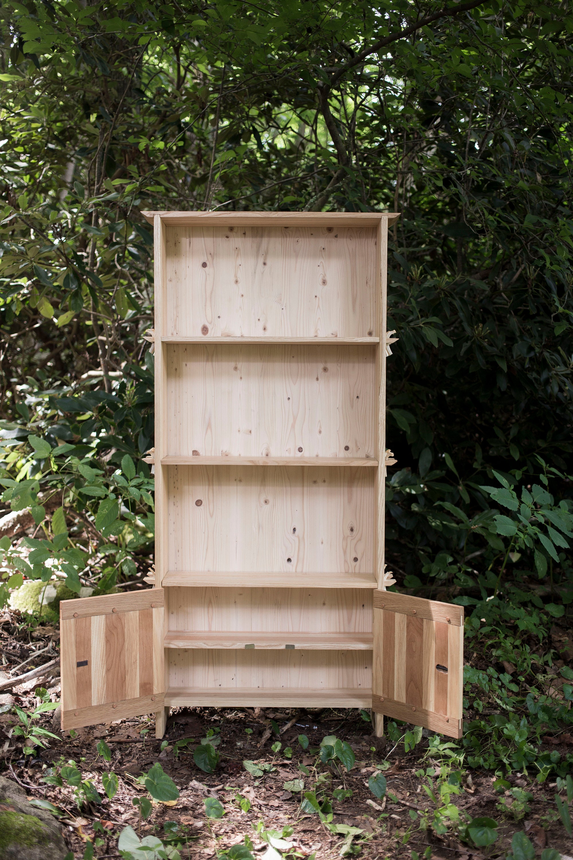 Oak & Pine Bookcase W/ Deer Bone Tenon Tusks and Handles | Etsy