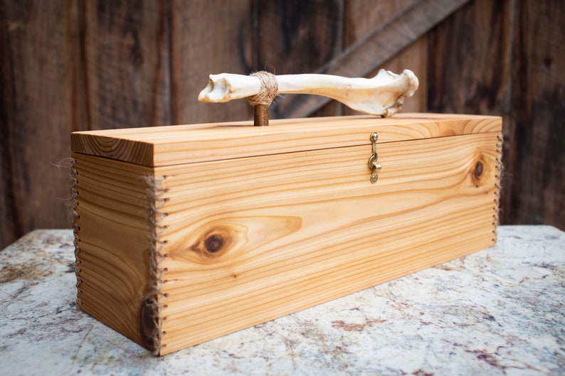 Western Red Cedar Wood Ceremony Feather Box W/ Deer Bone Handle ...