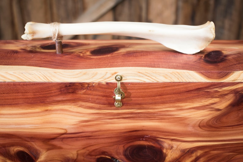 Eastern Red Cedar Wood Ceremony Feather Box W/ Deer Bone Handle ...