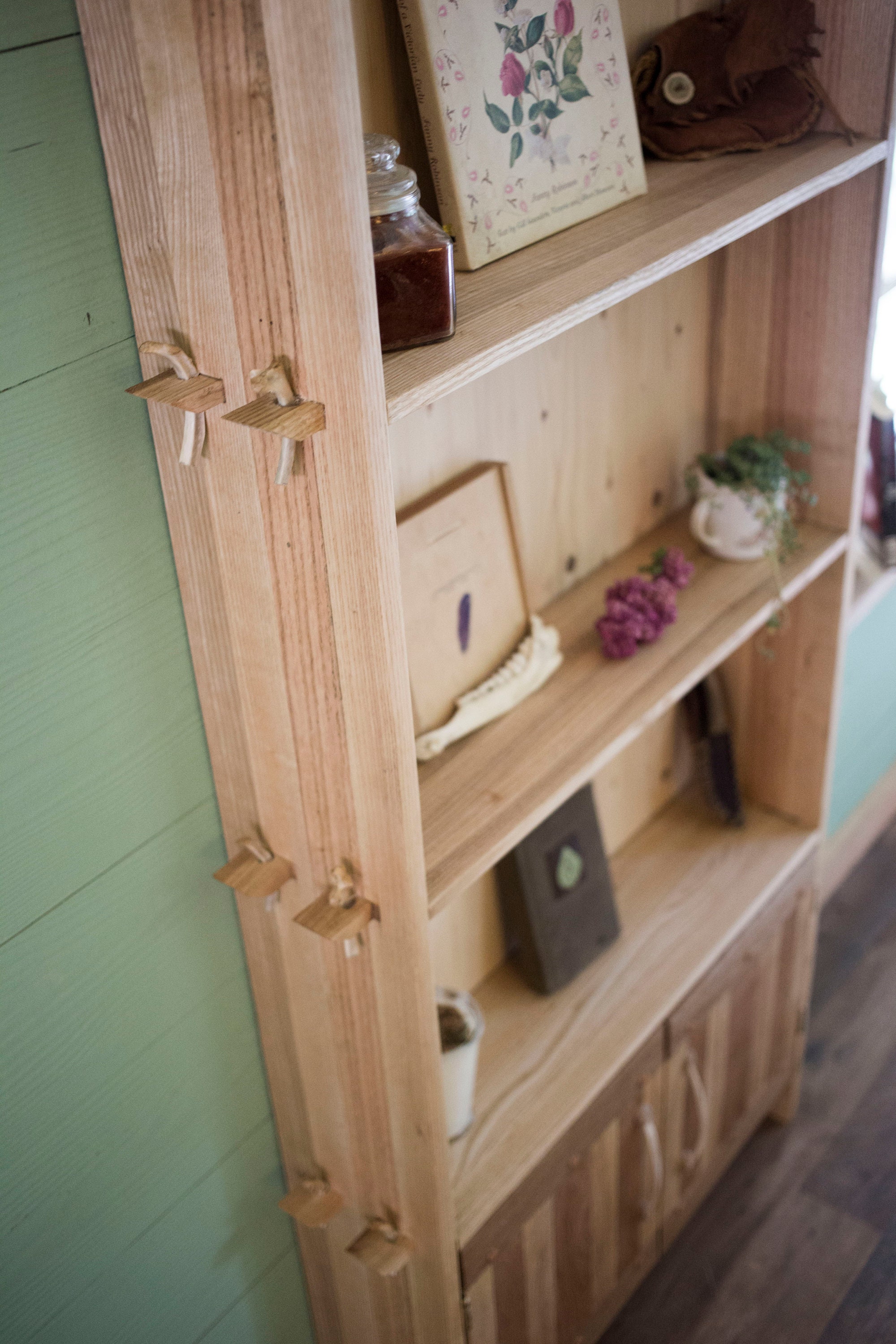 Oak & Pine Bookcase W/ Deer Bone Tenon Tusks and Handles | Etsy