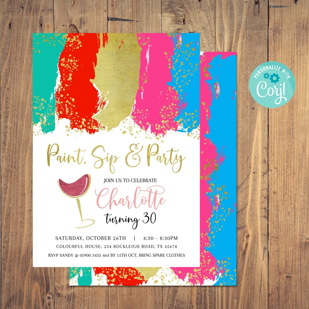 Paint Sip & Party Birthday Invitation, Artstic Birthday Party, Digital ...