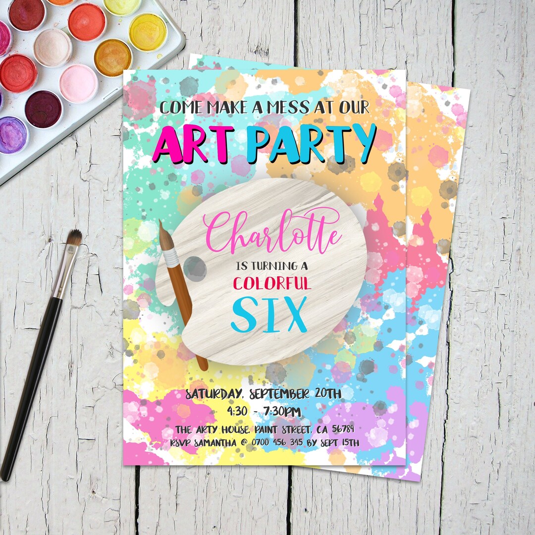 Arts and Crafts Birthday Party Invitation, Messy Party Invite, Digital ...