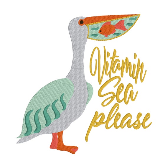 Pelican Machine Embroidery Design Vitamin Sea Beach Theme - Etsy