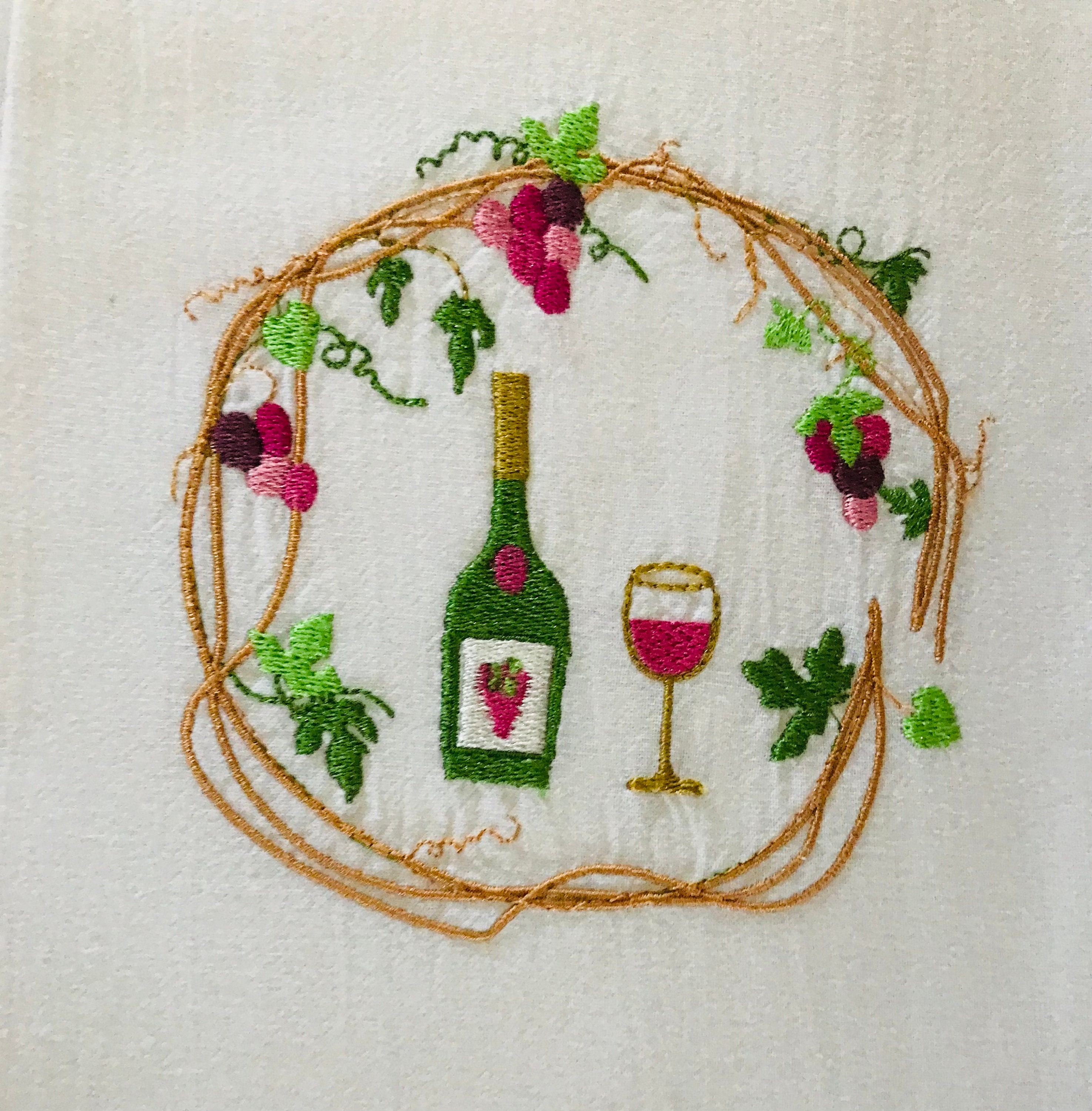 Vineyard Wreath Embroidery Design | Wine Bottle (instant Download) - Etsy