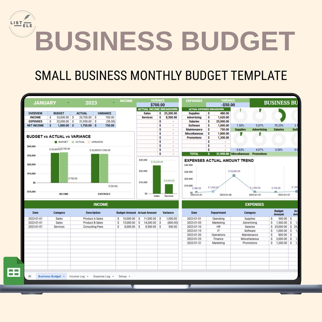 Small Business Monthly Budget Template (google Sheets) | Income and ...