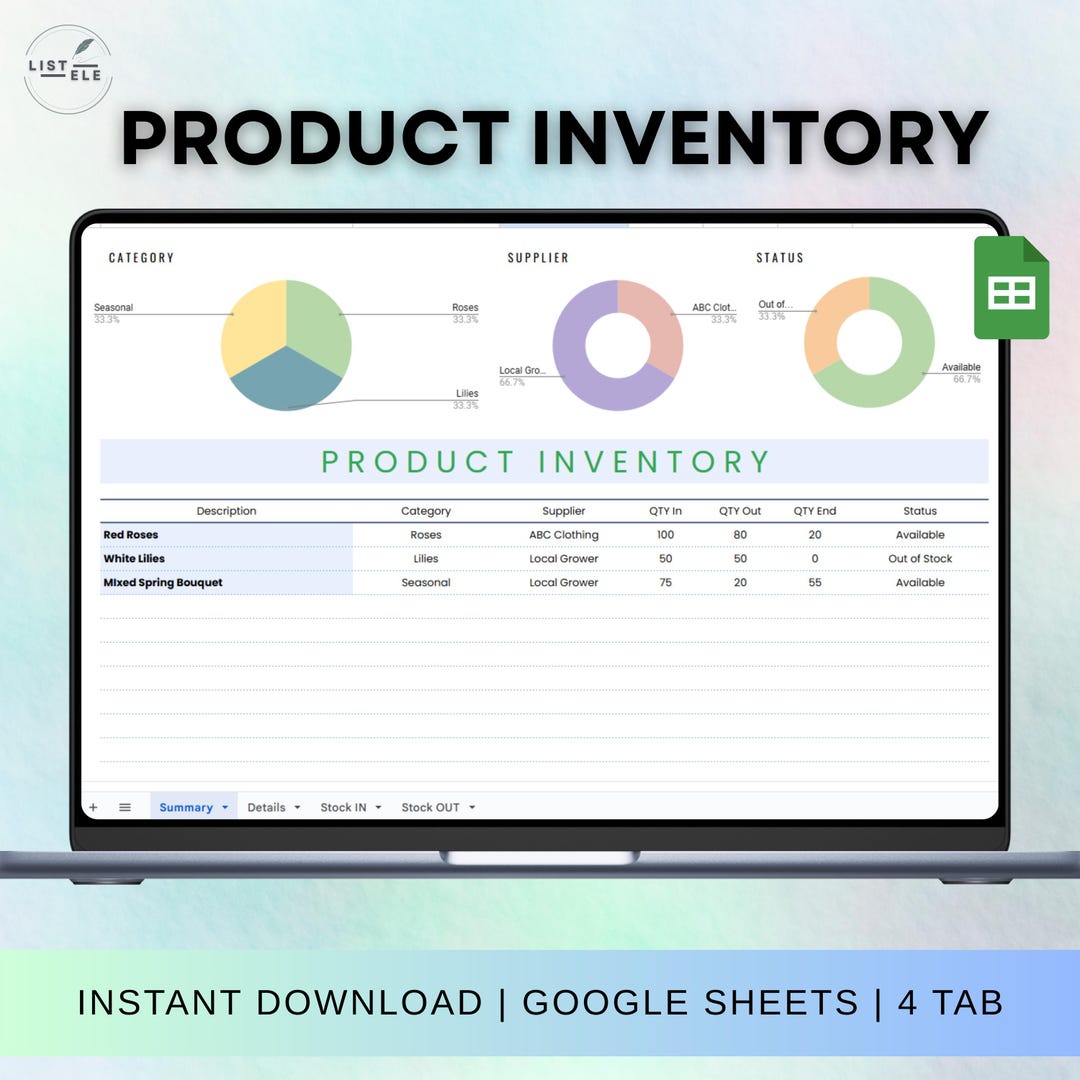 Product Inventory Tracker – Google Sheets Stock in & Out Log, Supplier ...