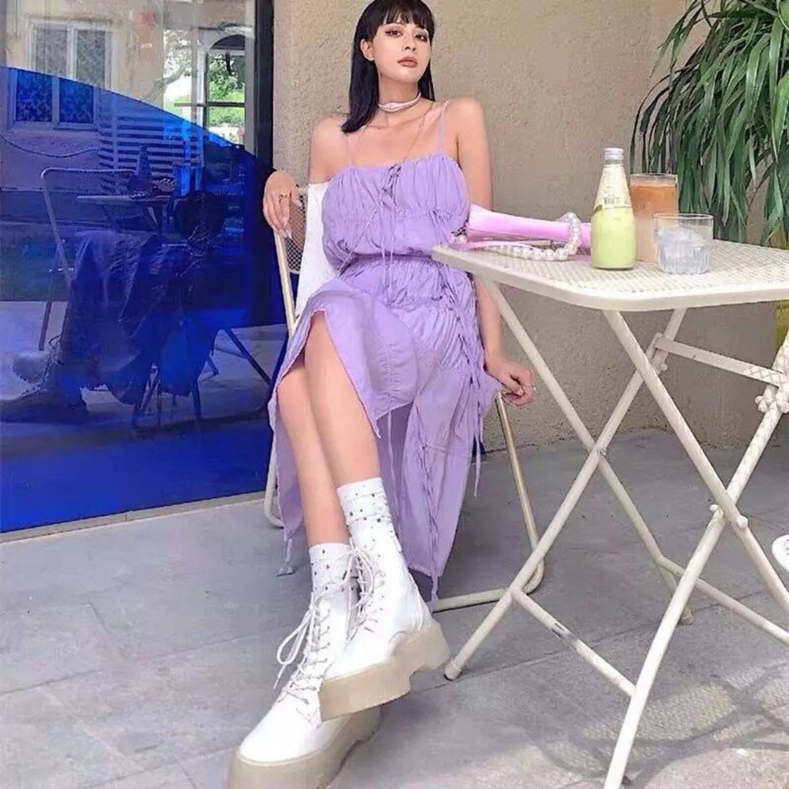 Botas blancas Aesthetic botines de cuero con plataforma para | Etsy