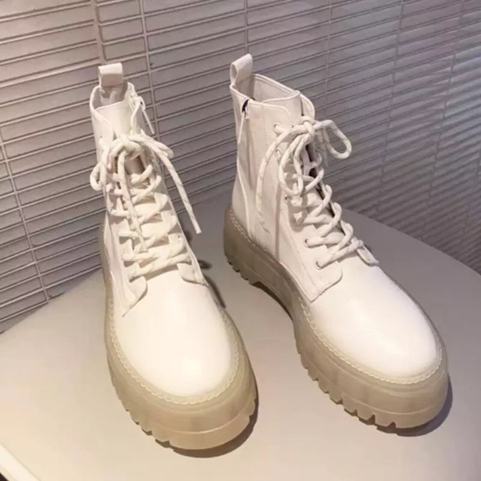 Botas blancas Aesthetic botines de cuero con plataforma para | Etsy