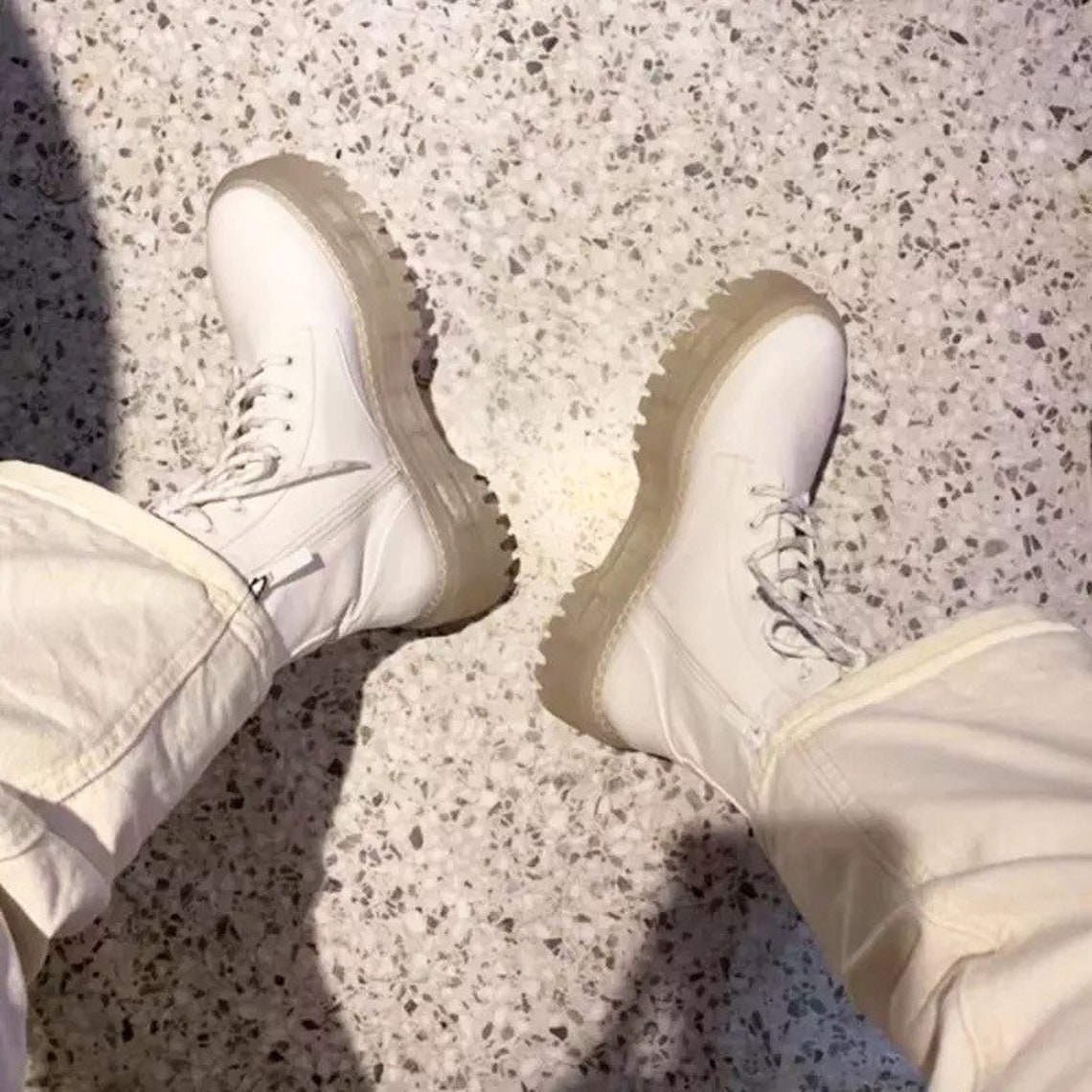 Botas blancas Aesthetic botines de cuero con plataforma para | Etsy