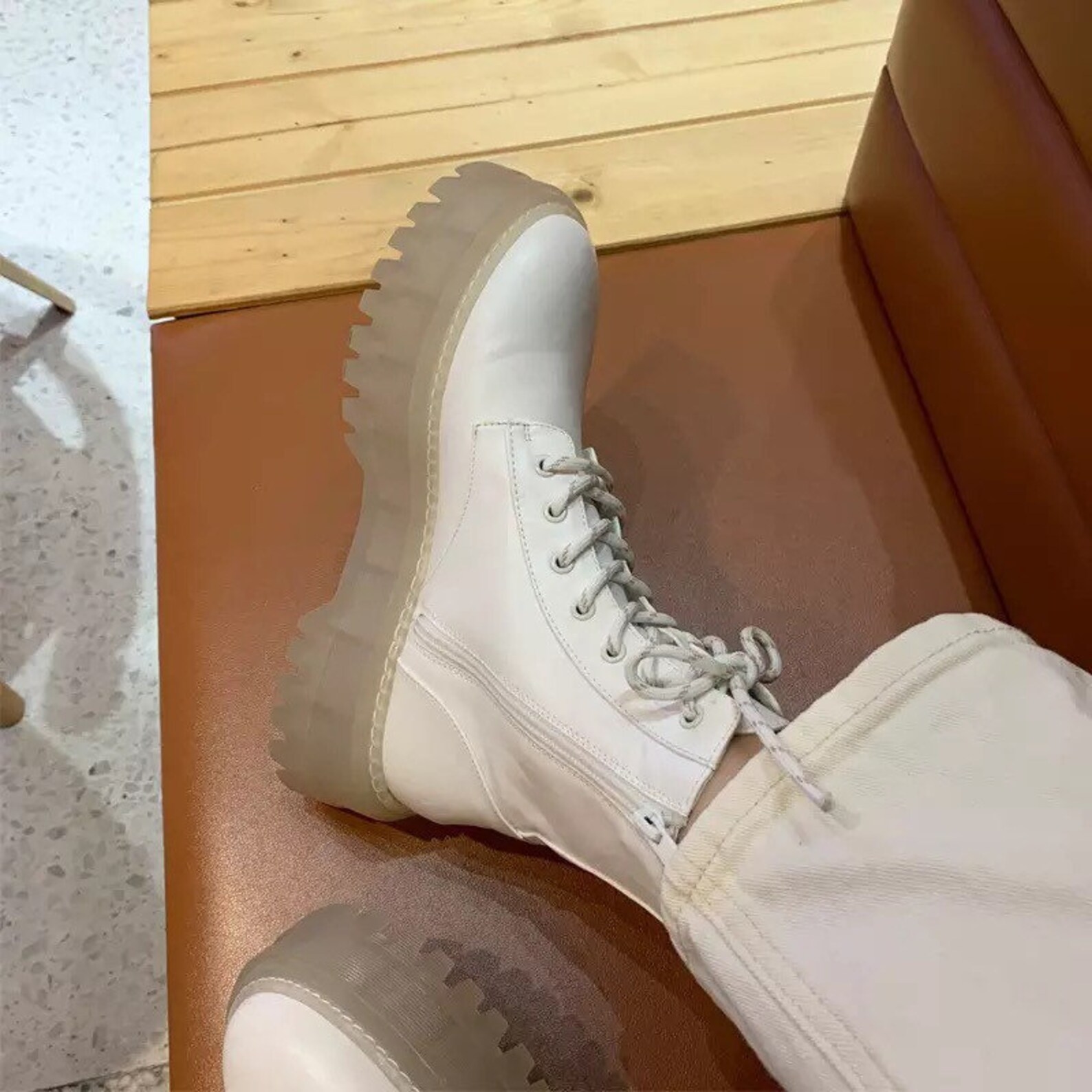 Botas blancas Aesthetic botines de cuero con plataforma para | Etsy