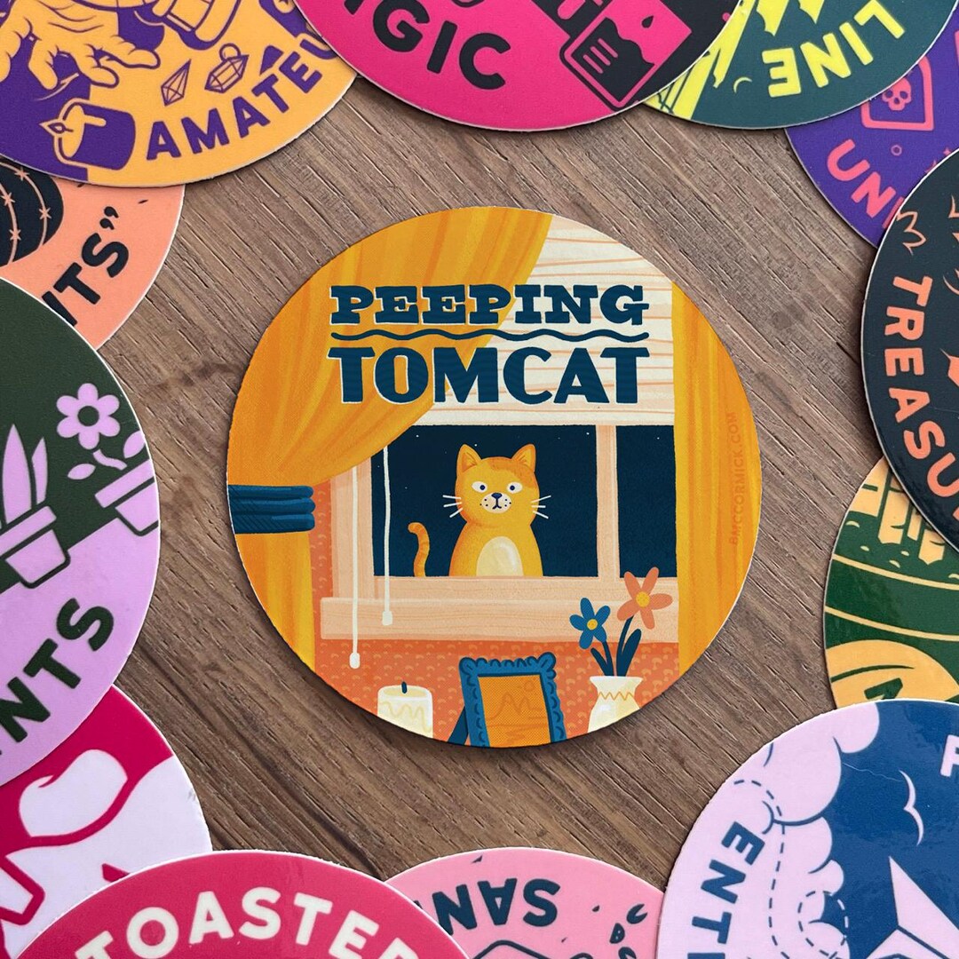 Peeping Tomcat | 3" Cat Sticker | Vinyl | Cartoon | Funny | Safe for ...
