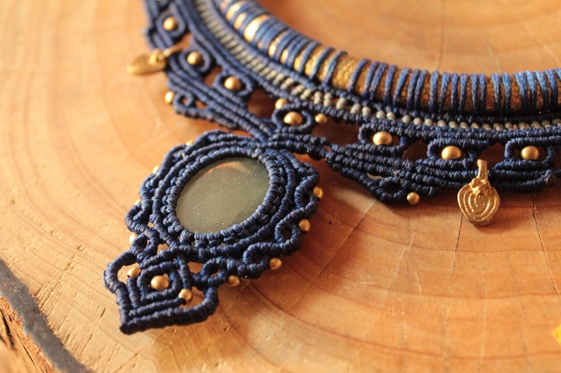 Agate Choker Macrame & Brass Collar Torque Neck Cuff Agate - Etsy