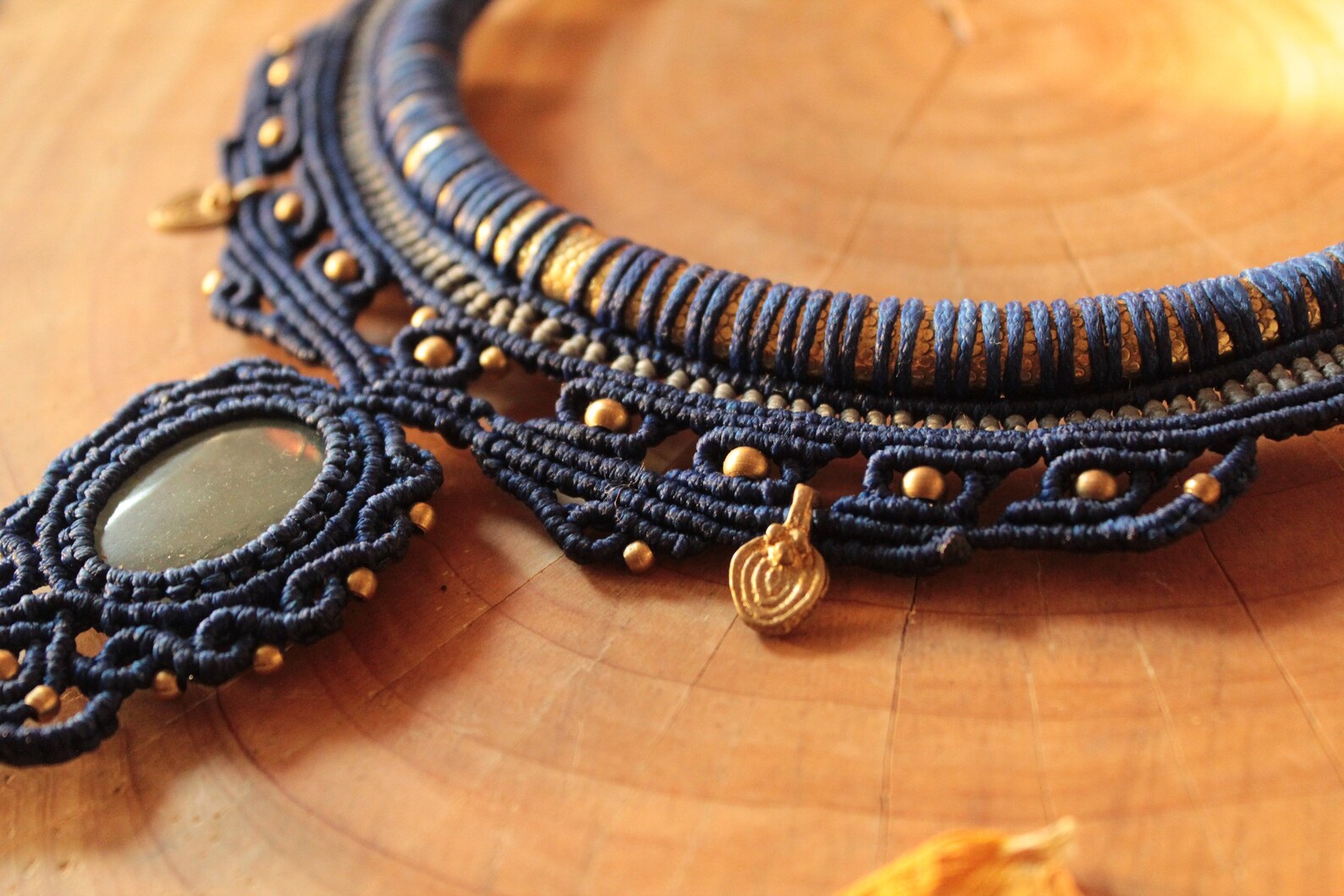 Agate Choker Macrame & Brass Collar Torque Neck Cuff Agate - Etsy