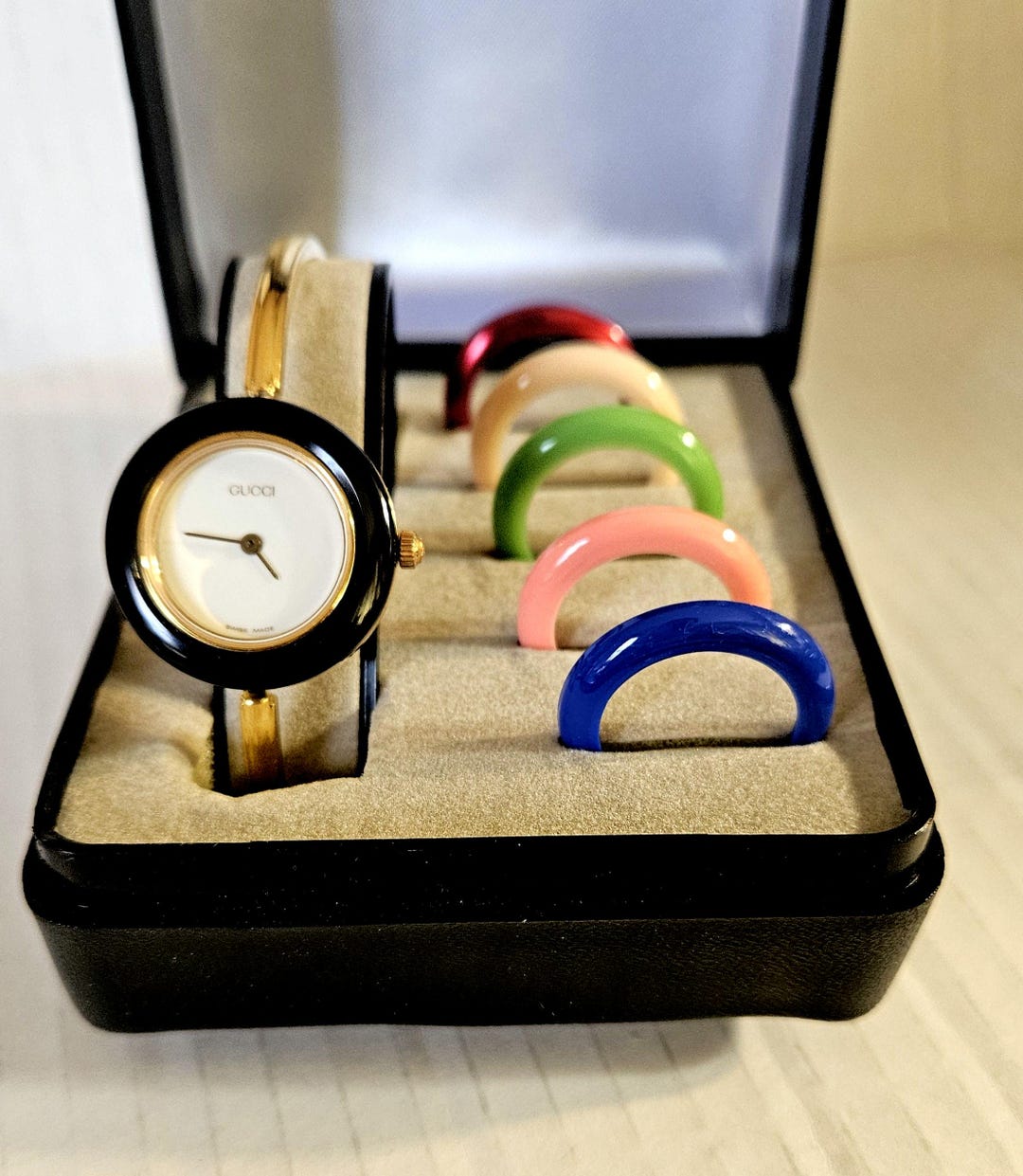 Authentic NEAR MINT 18k Gold Plated Gucci Bezel Watch With 6 3/4 Inch ...