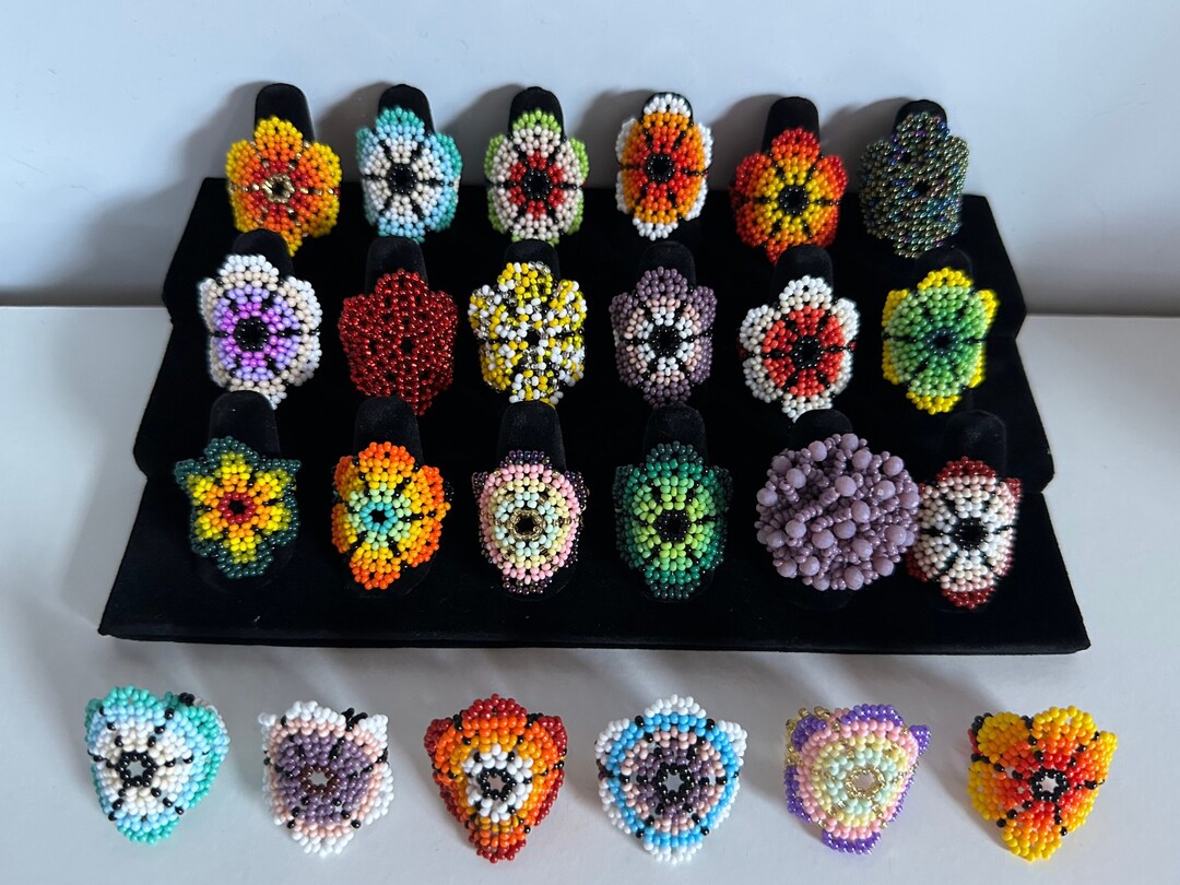 Mexican Rings Handmade Huichol Flowers - Etsy