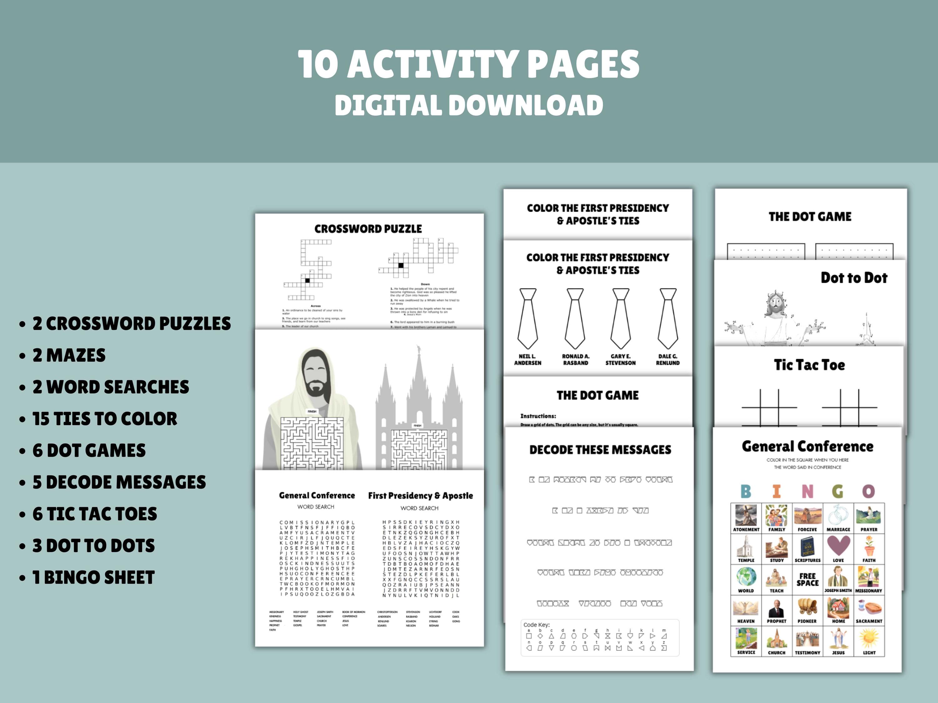 LDS General Conference Activity Packet: Coloring Pages, Games (digital ...