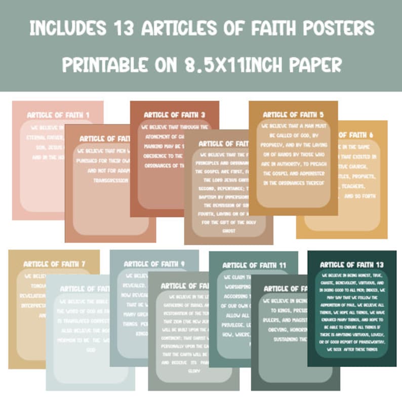 Articles of Faith Posters, Primary/nursery Decor, Primary Sciptures/art ...