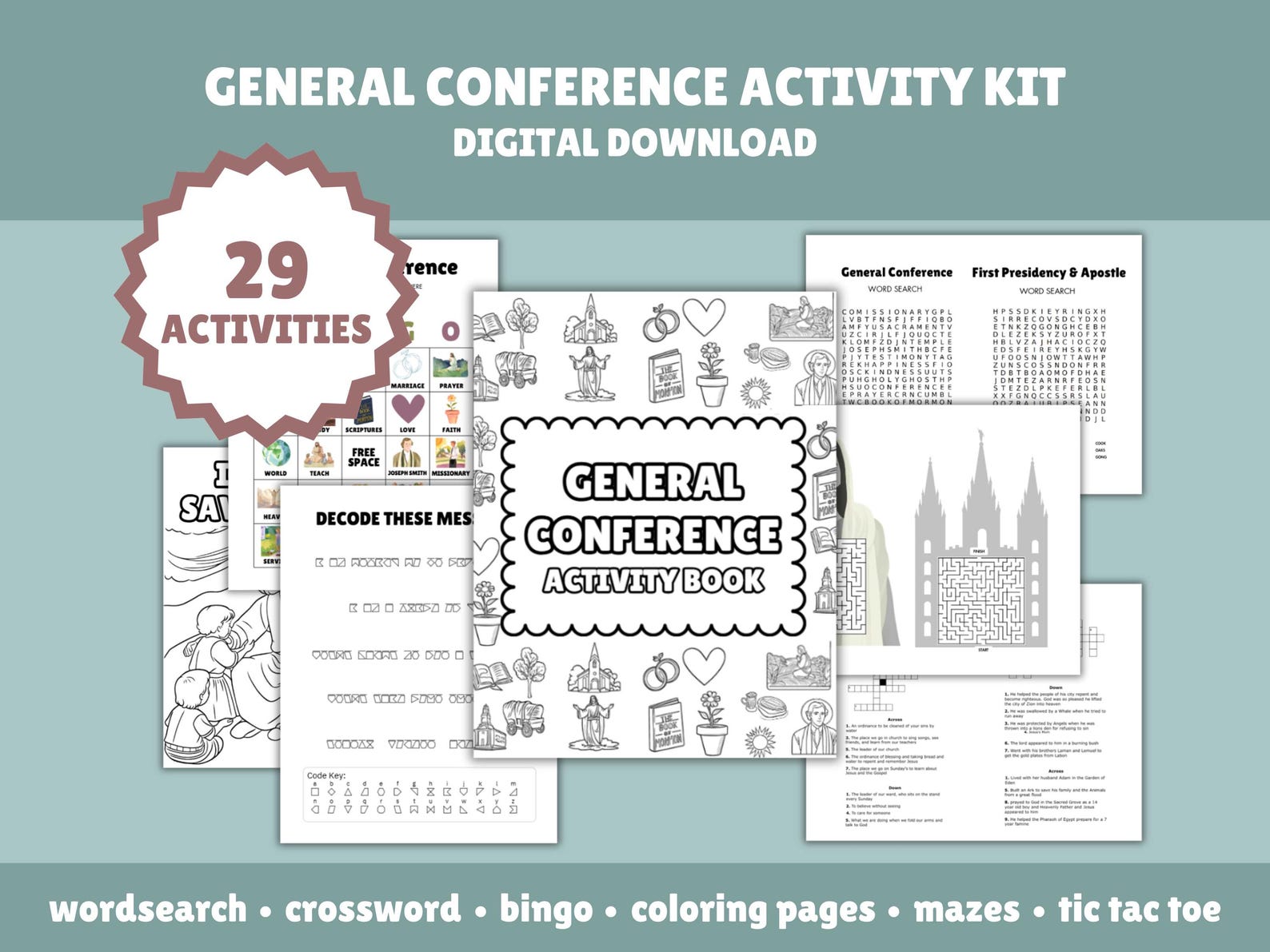 LDS General Conference Activity Packet: Coloring Pages, Games (digital ...