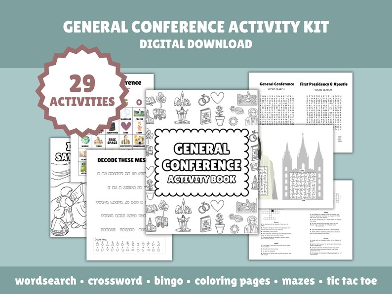 LDS General Conference Activity Packet: Coloring Pages, Games (digital ...