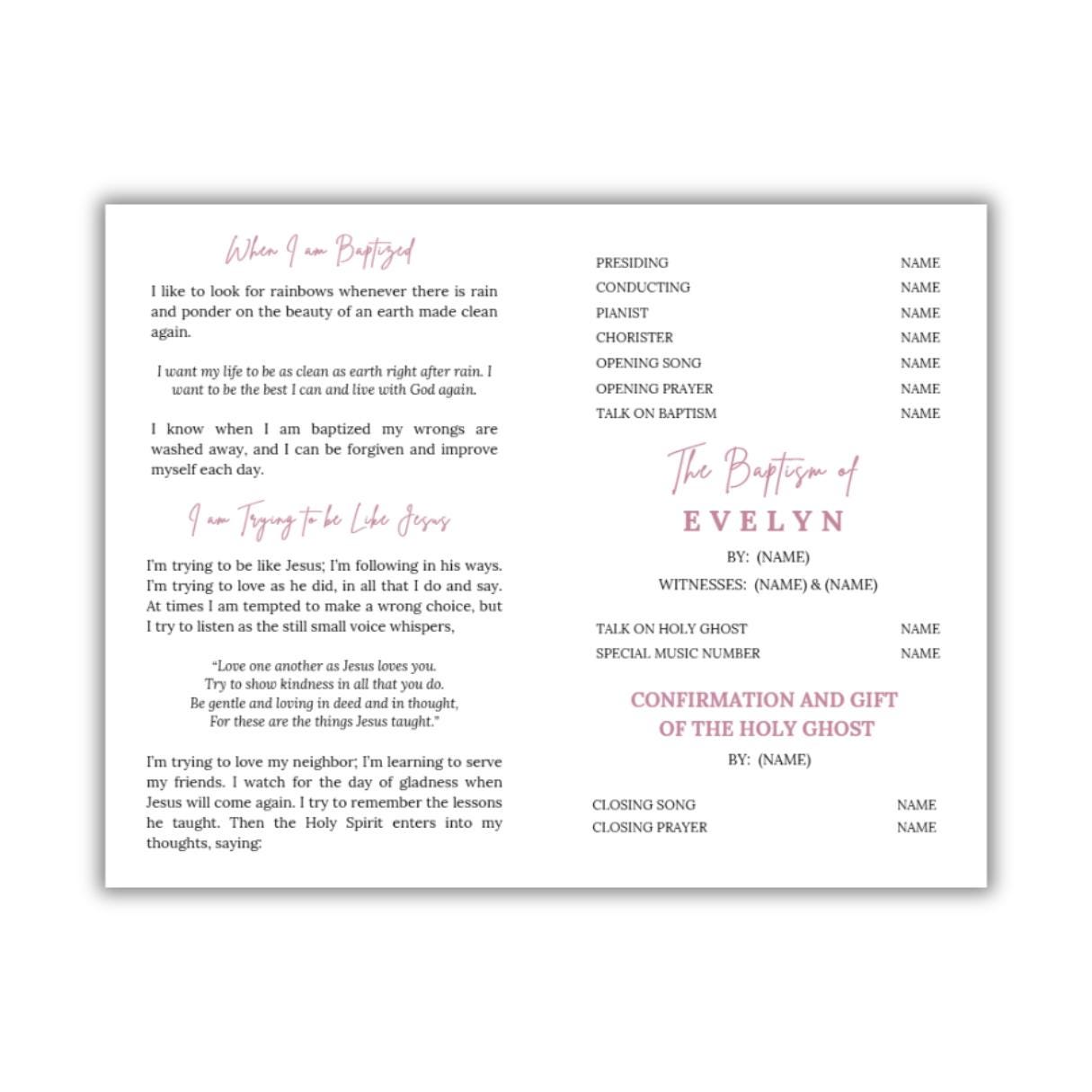 Baptism Program LDS, Girl Baptism, Floral Baptism Pamphlet, Baptism ...