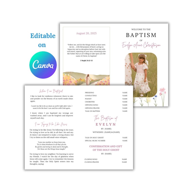 Baptism Program LDS, Girl Baptism, Floral Baptism Pamphlet, Baptism ...