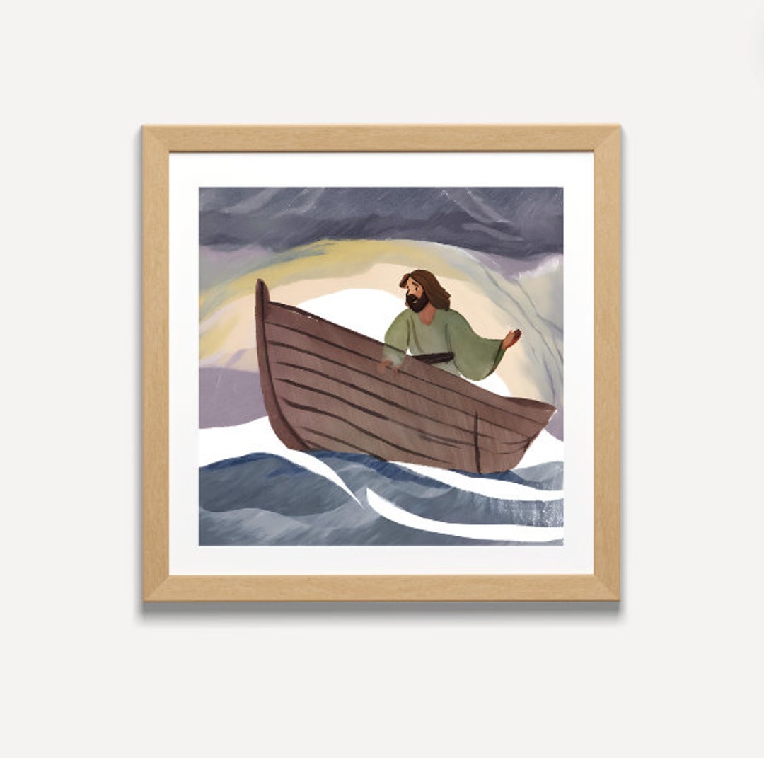 Jesus Calms the Storm, Jesus Painting, Watercolor, Digital Download ...
