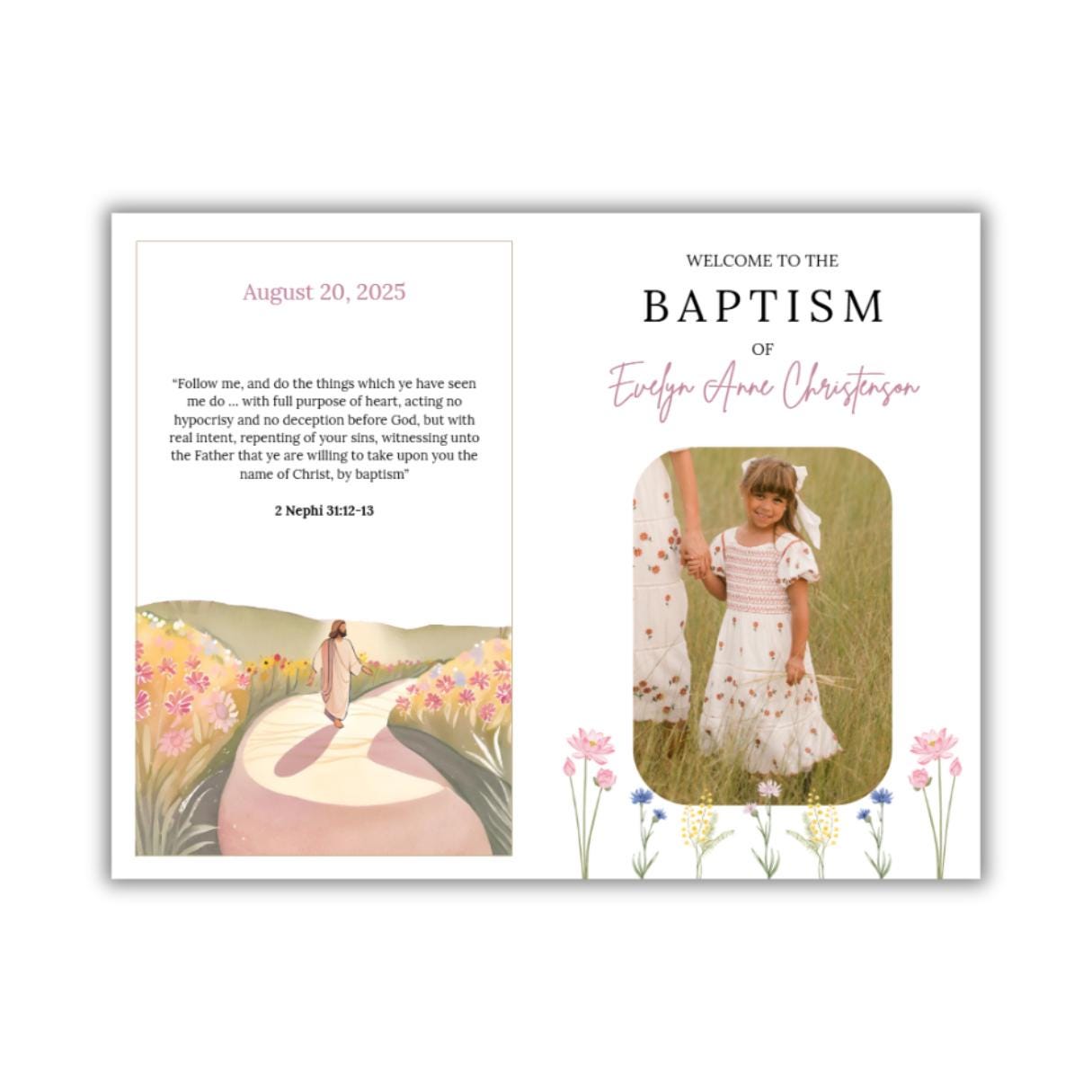 Baptism Program LDS, Girl Baptism, Floral Baptism Pamphlet, Baptism ...