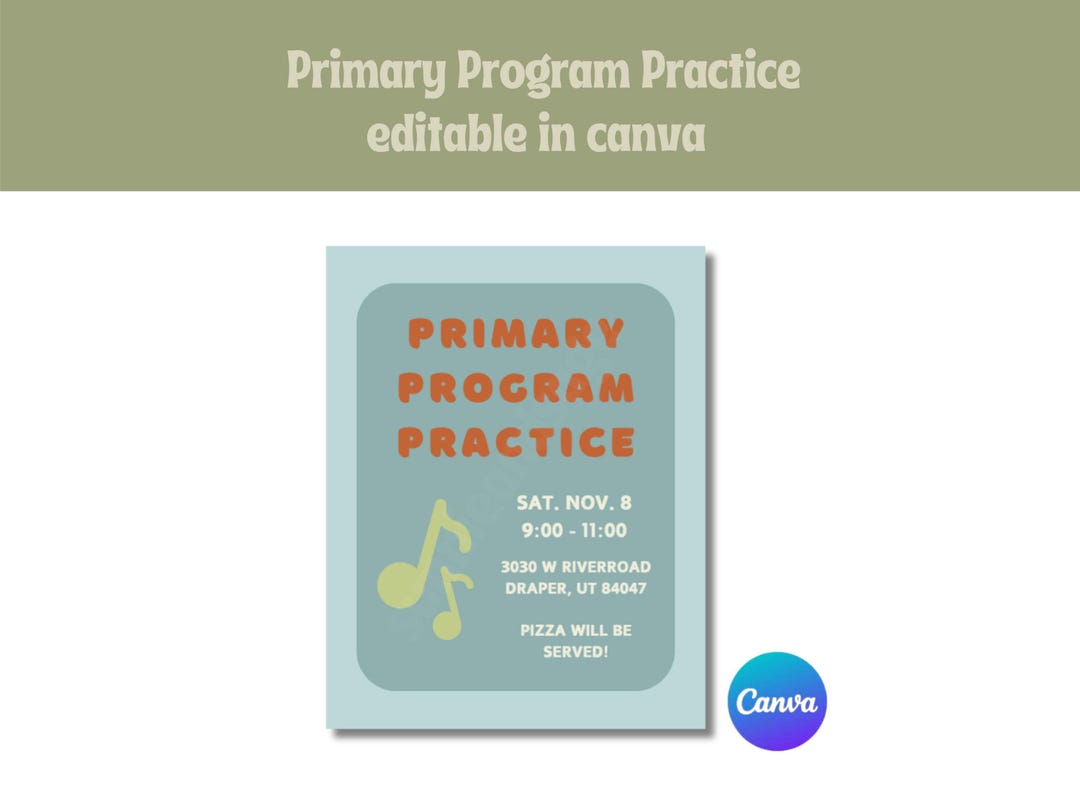 LDS Primary Program Practice Invitation | Editable Church Print ...
