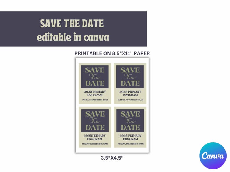 LDS Primary Program Save the Date Cards | Editable Church Print ...