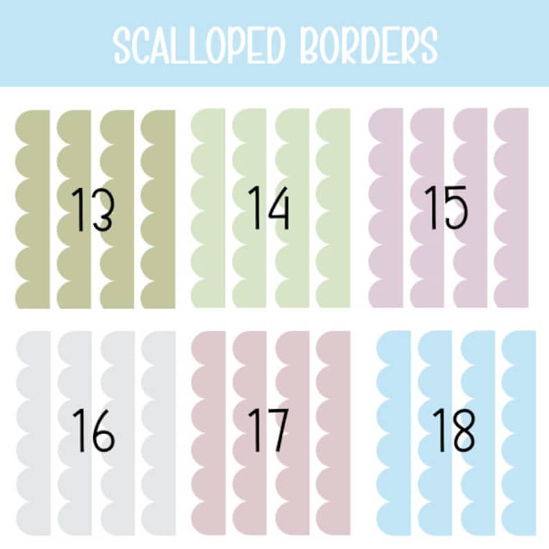 Printable Scalloped Bulletin Board Borders, 26 Colors (digital Download ...