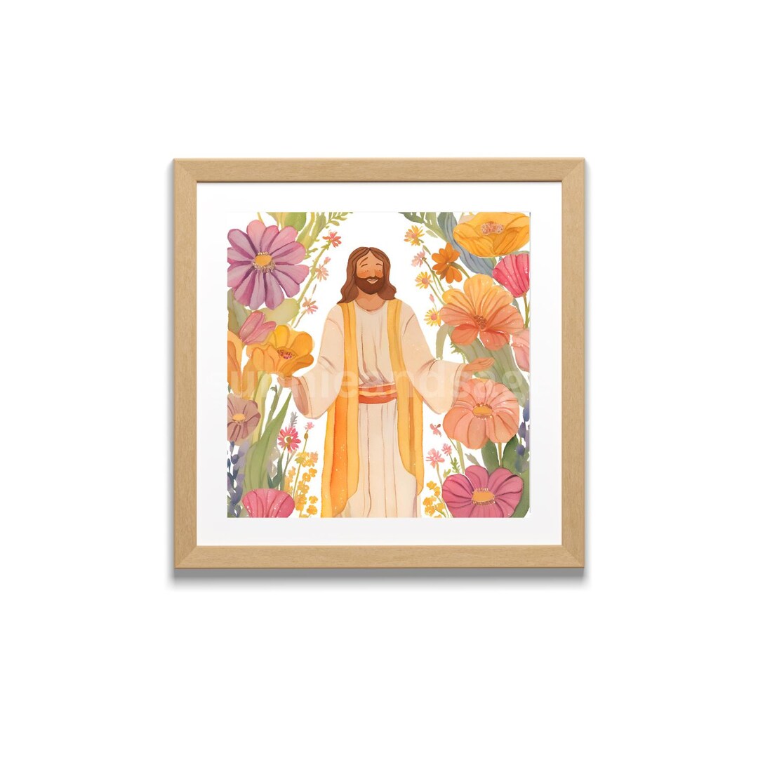 Jesus With Flowers, Jesus Painting, Watercolor, Digital Download ...