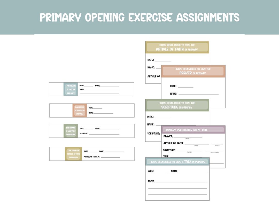 Primary Opening Exercise Assignment Cards & Wristbands (digital ...