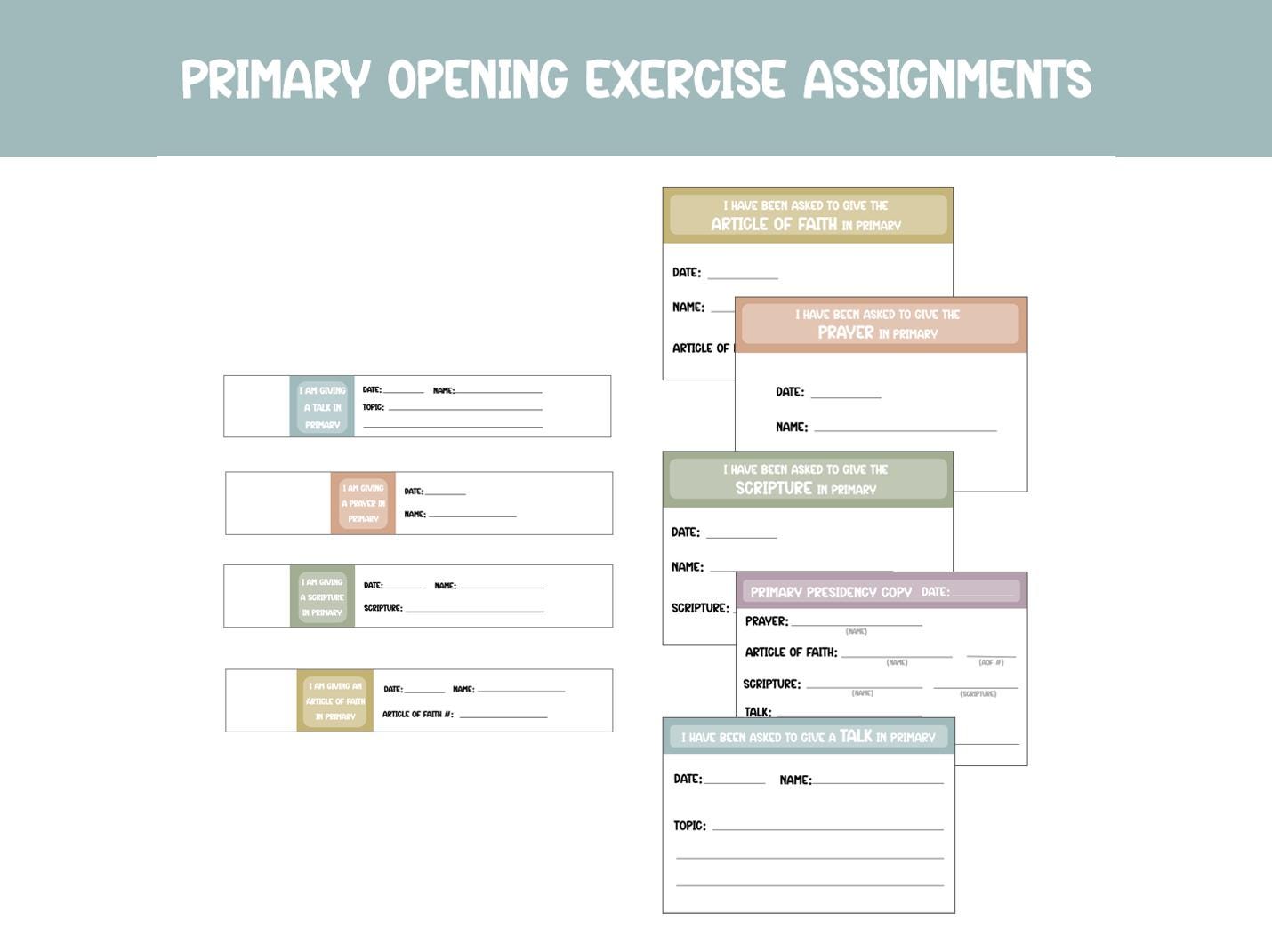 Primary Opening Exercise Assignment Cards & Wristbands Prayer ...
